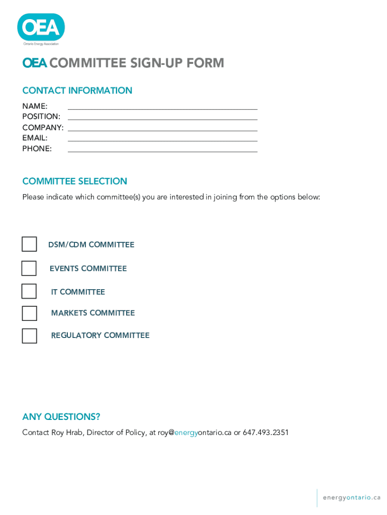 Fillable Online OEA COMMITTEE 2017 Sign-Up Form Fax Email Print - pdfFiller