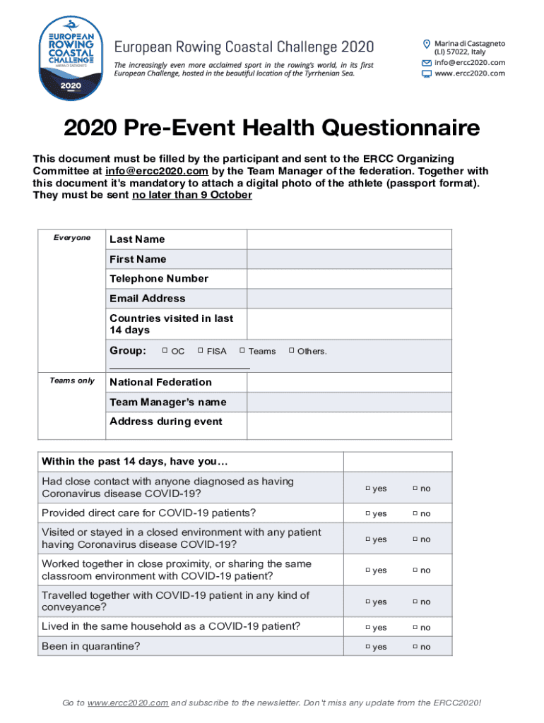 Fillable Online ERCC pre-event health form Fax Email Print - pdfFiller