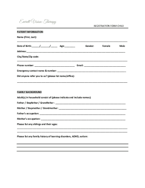 Fillable Online Pre-Registration Form - Child *If a field is set as ...