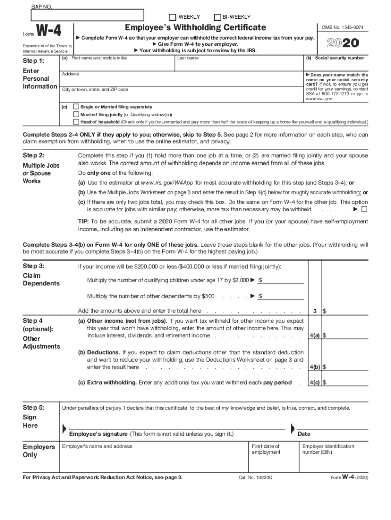 Fillable Online W-4 Employees Withholding Certificate - feretirees.com ...