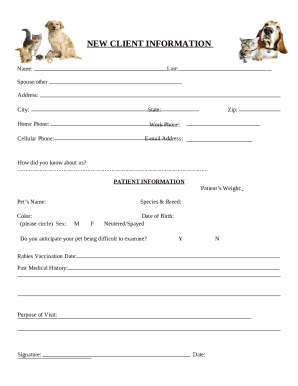 Fillable Online New Client/Patient Information Form - County Animal Hospital Fax Email Print ...