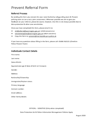 Fillable Online Warrington Prevent referral form - Resident Fax Email ...