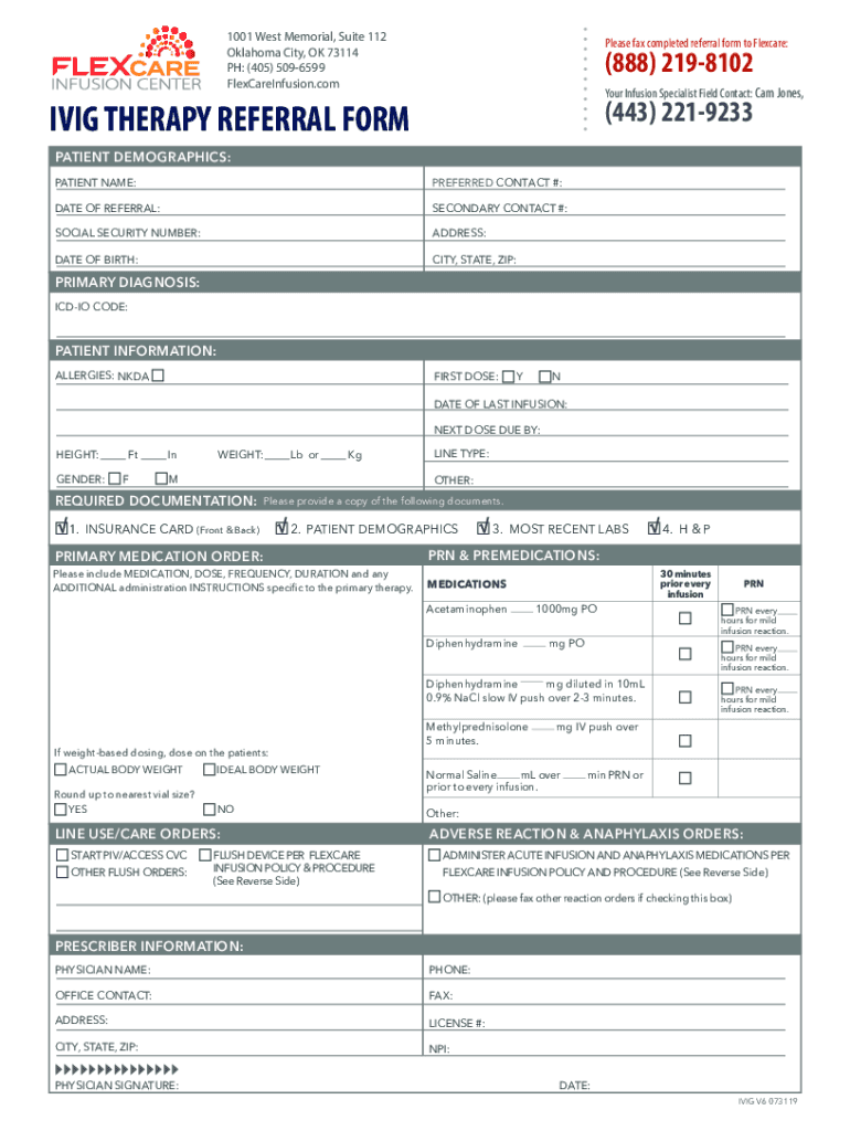 Fillable Online General Infusion Therapy Form Updated - Flexcare ...