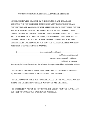 Fillable Online Connecticut Durable Financial Power of Attorney Form ...