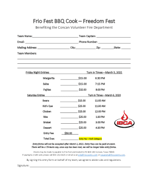 Fillable Online Frio Fest BBQ Cook-Off Entry Form Fax Email Print ...