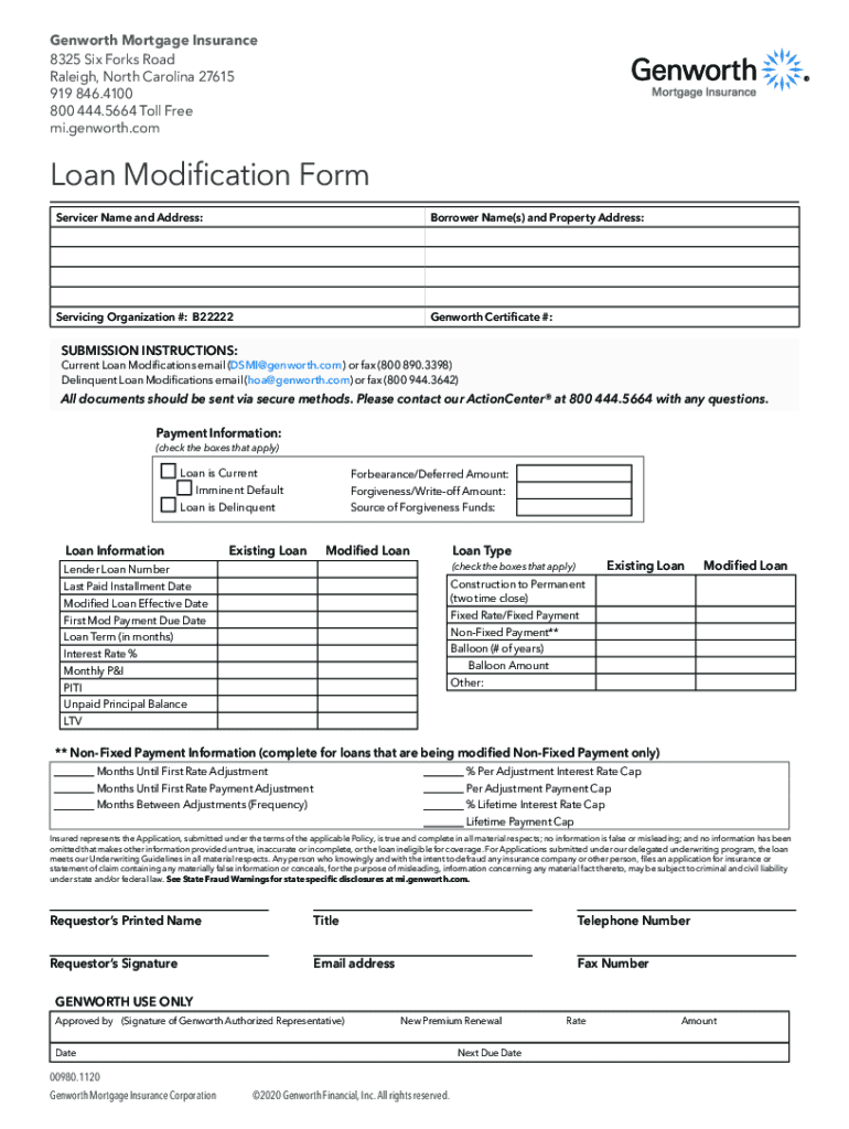 Genworth Loan Modification Form - Blank Fillable Template | Fill Out ...