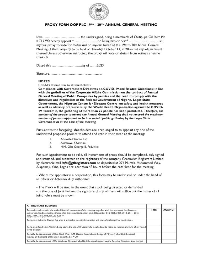 Fillable Online Proxy Form - Sample Template to Fill out - Word and ...