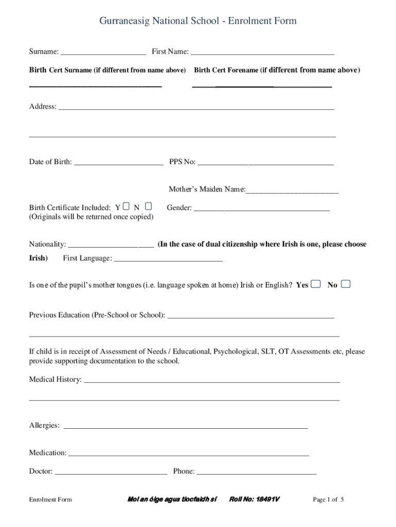 Fillable Online STUDENT ENROLMENT APPLICATION FORM FOR 1st YEAR ...
