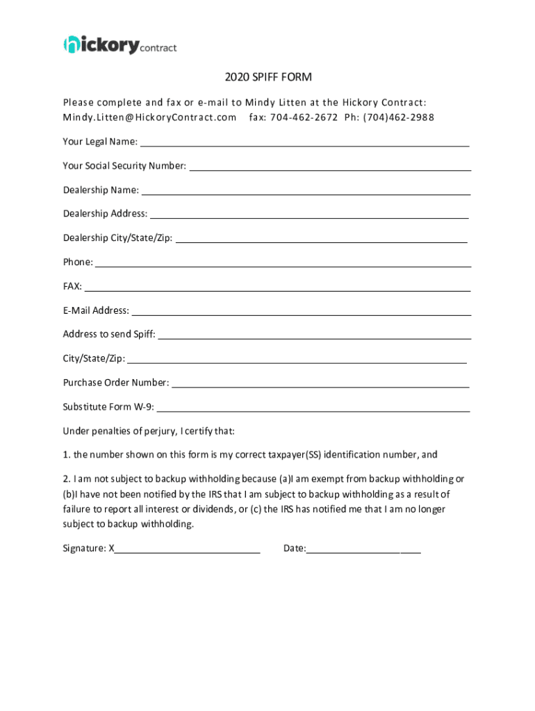 Fillable Online 2020 SPIFF FORM Fax Email Print - pdfFiller