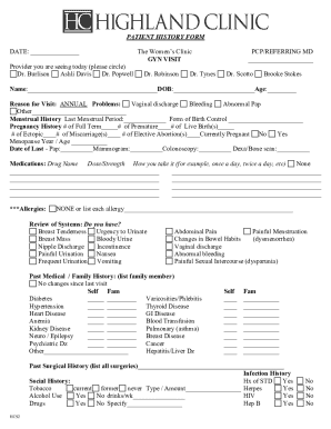 Fillable Online OPHTHALMOLOGY DATE: PATIENT HISTORY FORM ... - Highland ...