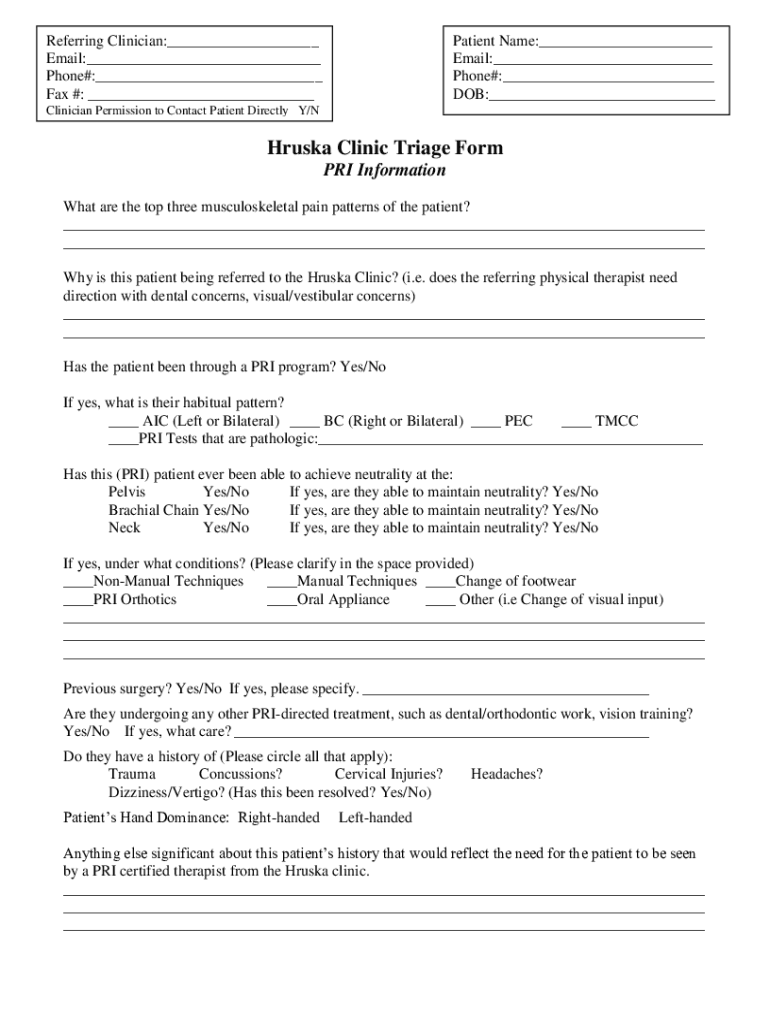 Fillable Online HRUSKA CLINIC VISION INTEGRATION TRIAGE FORM Fax Email ...