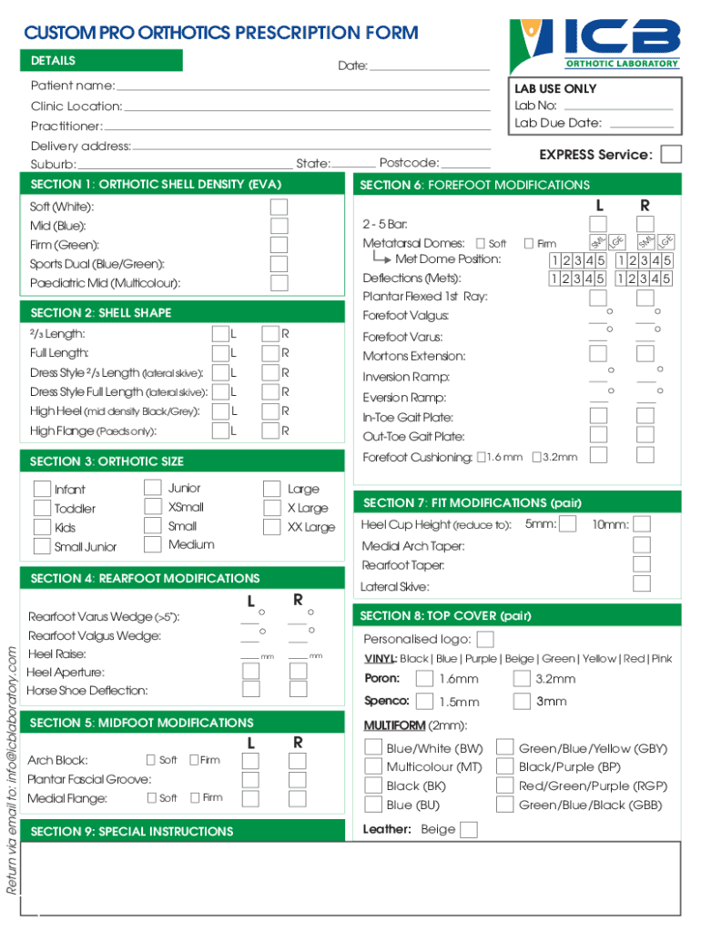 Fillable Online CUSTOM PRO ORTHOTICS PRESCRIPTION FORM Fax Email Print ...