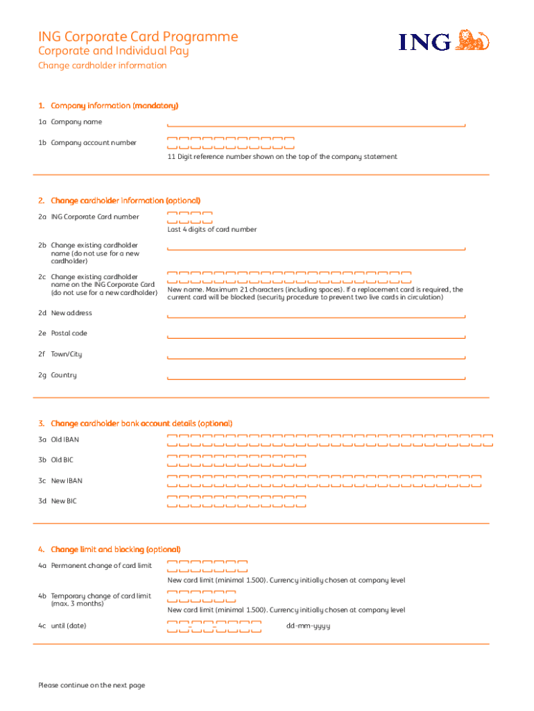 Fillable Online ING Corporate Card Programme Corporate and Individual ...