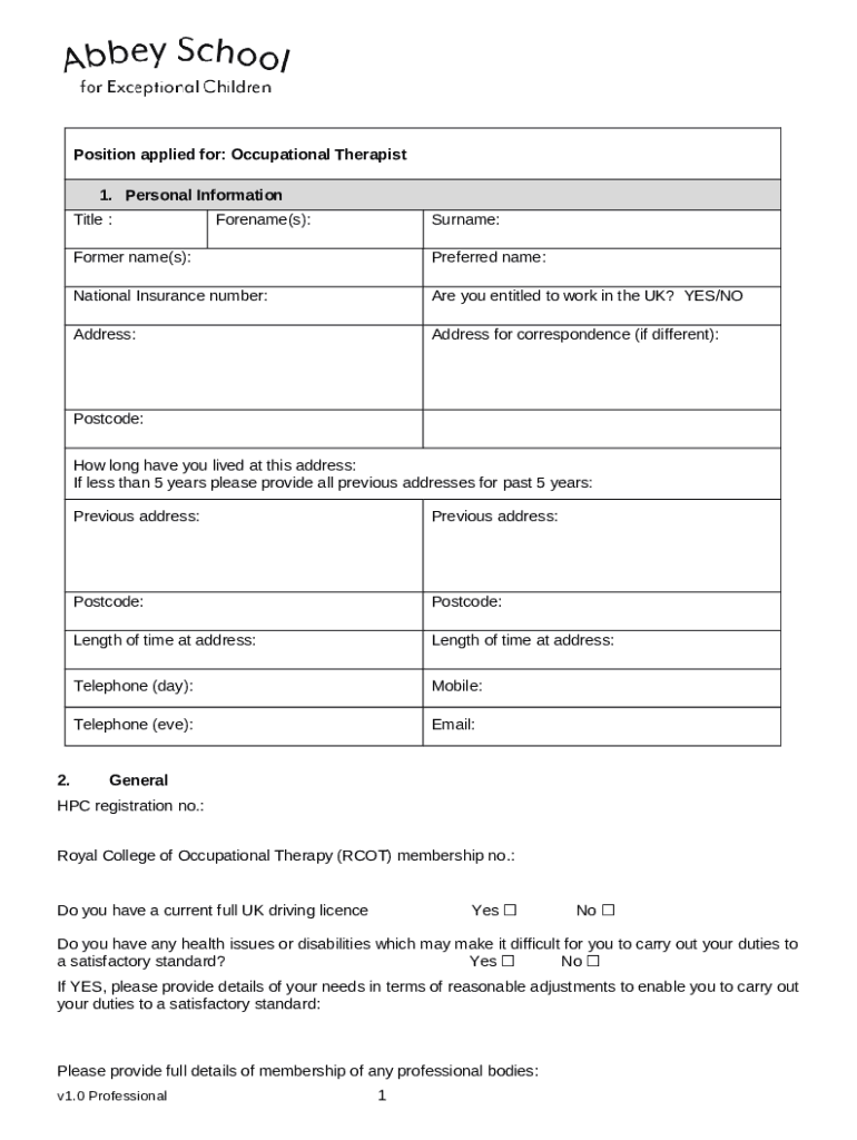 Application - Occupational Therapy Board Doc Template | pdfFiller