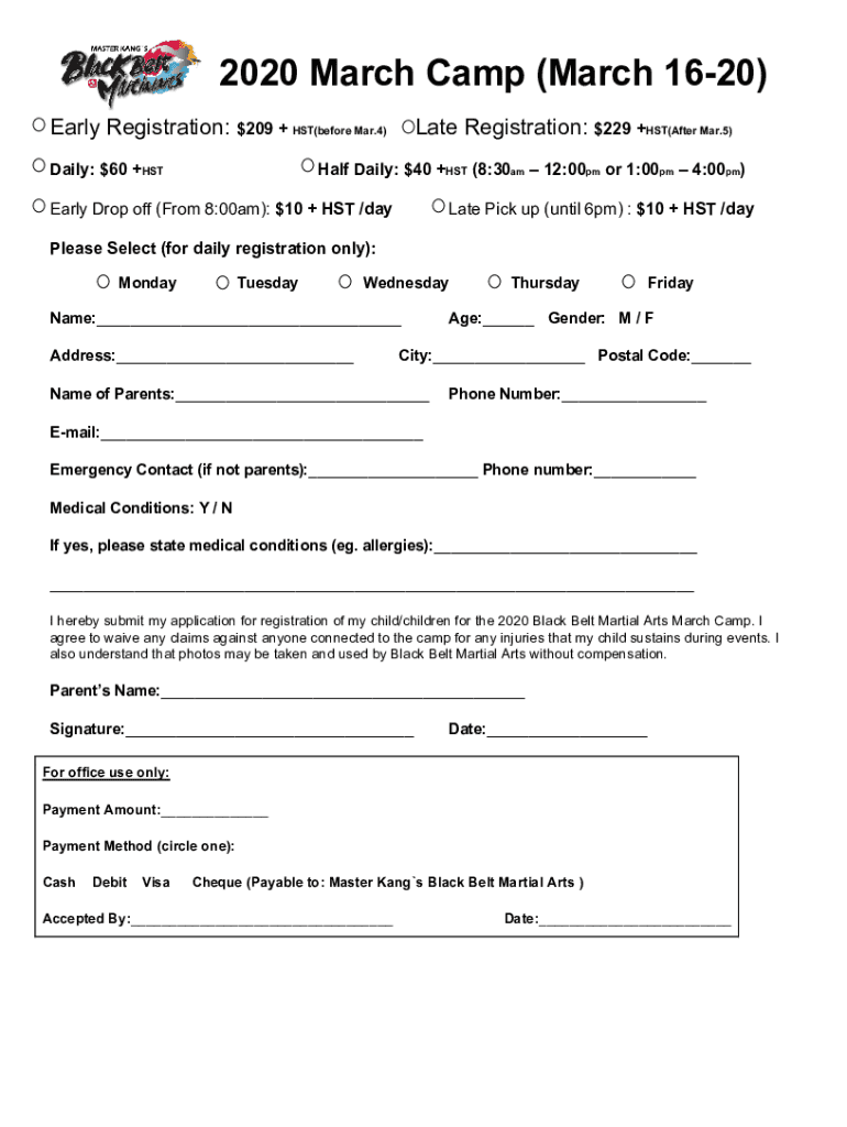 Fillable Online Early Registration: $209 + HST(before Mar Fax Email ...