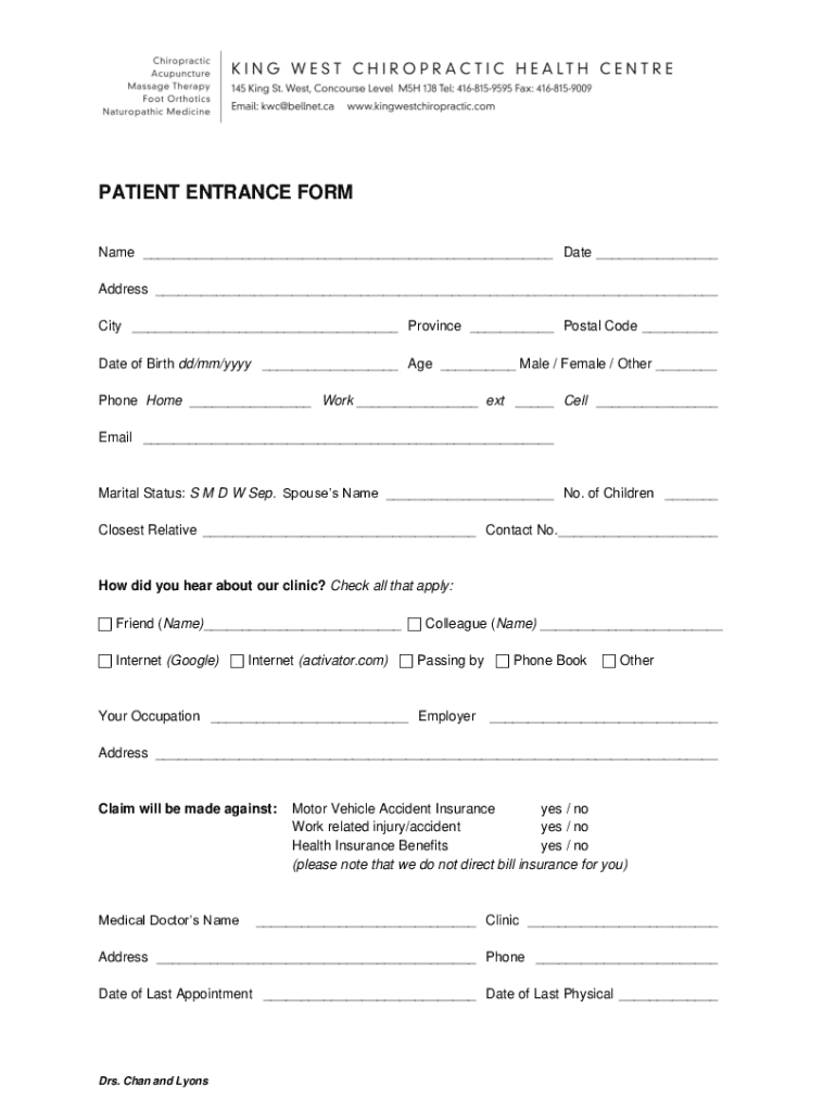 Fillable Online Workers Compensation Intake Form - Physical Therapy Fax ...