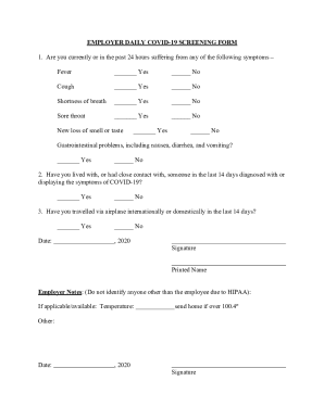 Fillable Online Employee Daily COVID-19 Screening Form.docx Fax Email ...