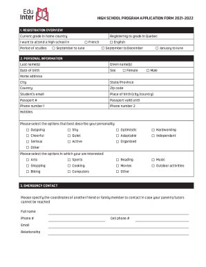 Fillable Online HIGH SCHOOL PROGRAM APPLICATION FORM 2021-2022 Fax Email Print - pdfFiller