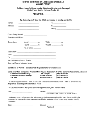 Fillable Online One Time Move Permit Form Fax Email Print - pdfFiller
