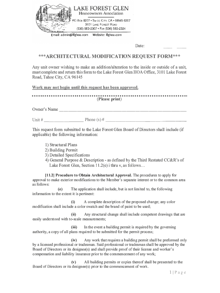 Fillable Online ***ARCHITECTURAL MODIFICATION REQUEST FORM*** Fax Email ...