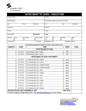 Fillable Online WATER SMART TIP CARDS ORDER FORM - Lifesaving Society ...