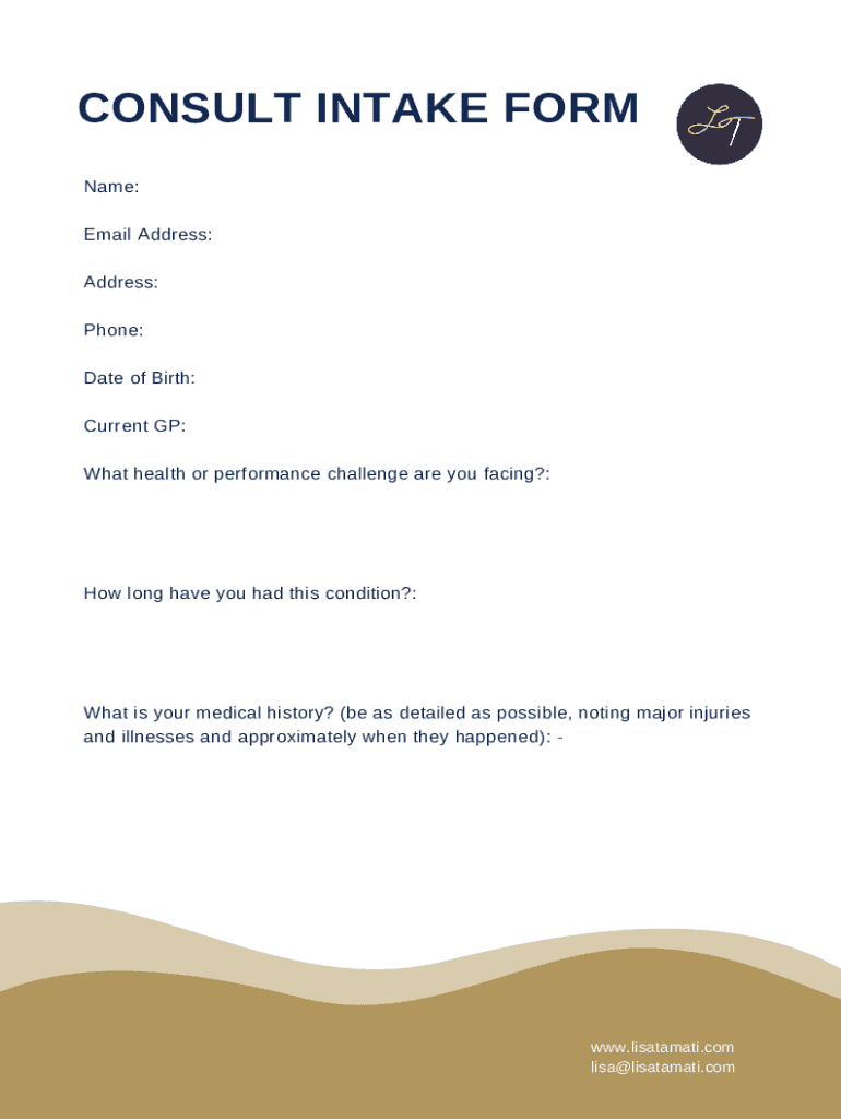 Fillable Online 2020-11-05 Consult Intake Form Fax Email Print - pdfFiller