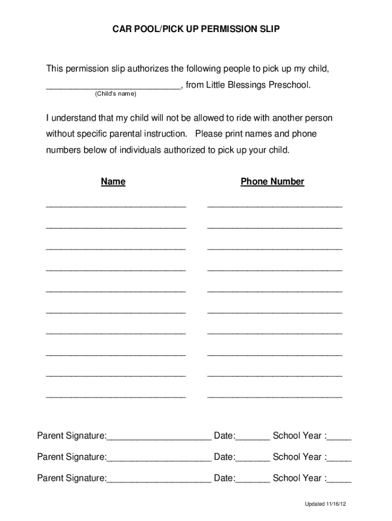 Fillable Online CARPOOL PERMISSION AGREEMENT Fax Email Print - pdfFiller