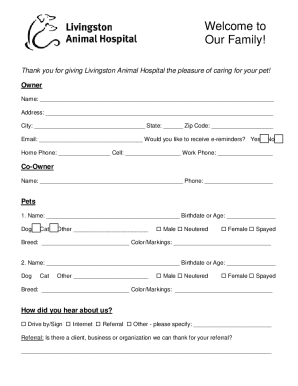 Fillable Online New Client / New Pet Form Fax Email Print - pdfFiller