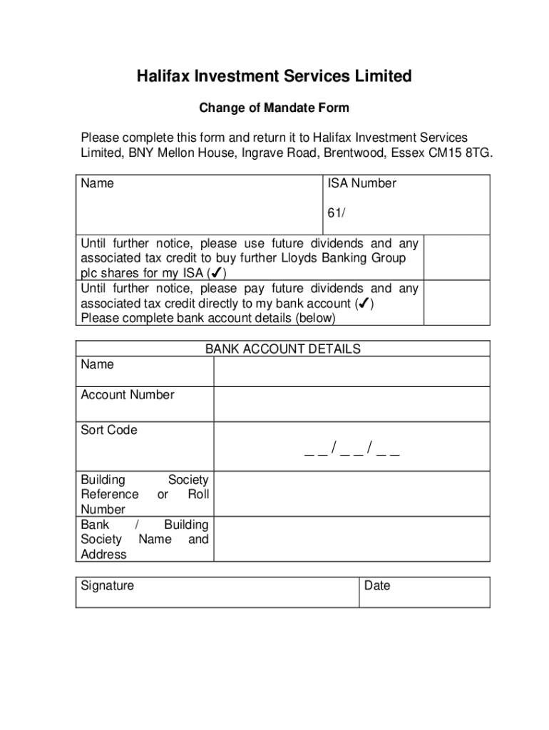 Fillable Online Lloyds Banking Group Share ISA change of mandate form ...