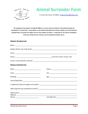 Fillable Online Animal Surrender Form.docx Fax Email Print - pdfFiller