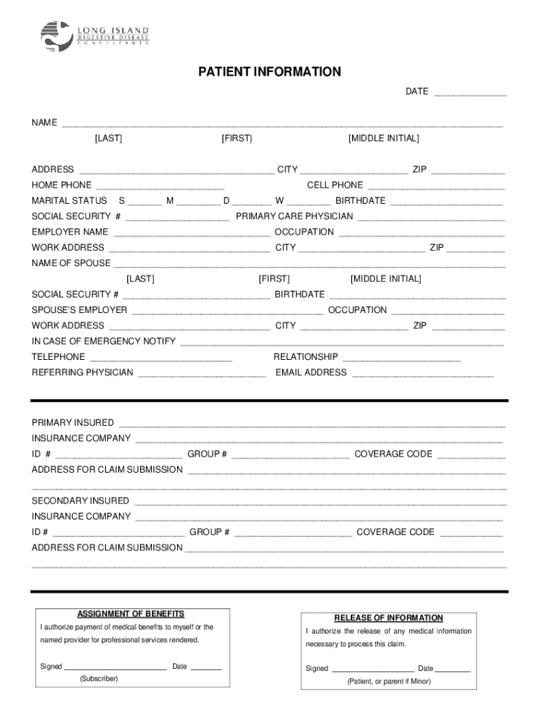 Fillable Online New Patient History - Long Island Digestive Disease ...