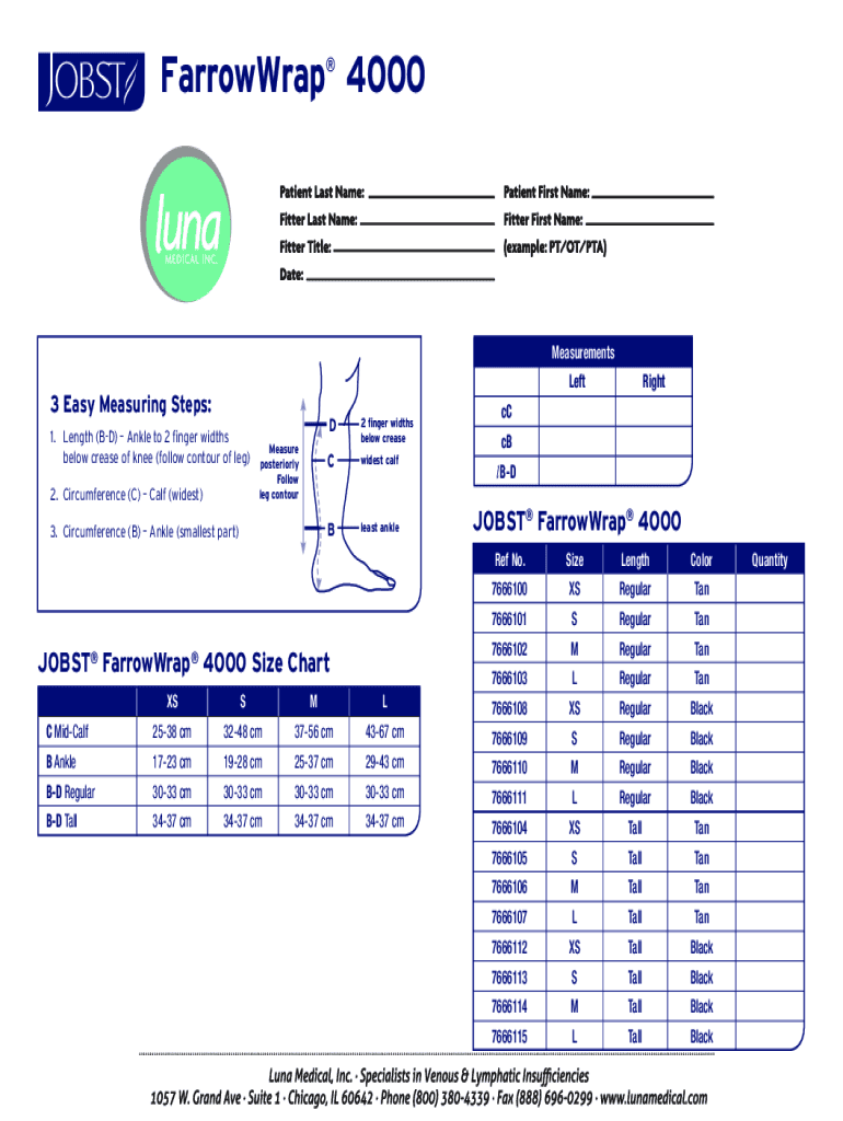 Fillable Online FARROWWRAP 4000 & FARROWWRAP BASIC MEASUREMENT FORM ...