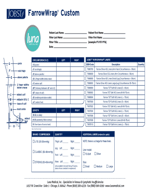 Fillable Online FARROWWRAP CUSTOM LOWER EXTREMITY GARMENT(s ...