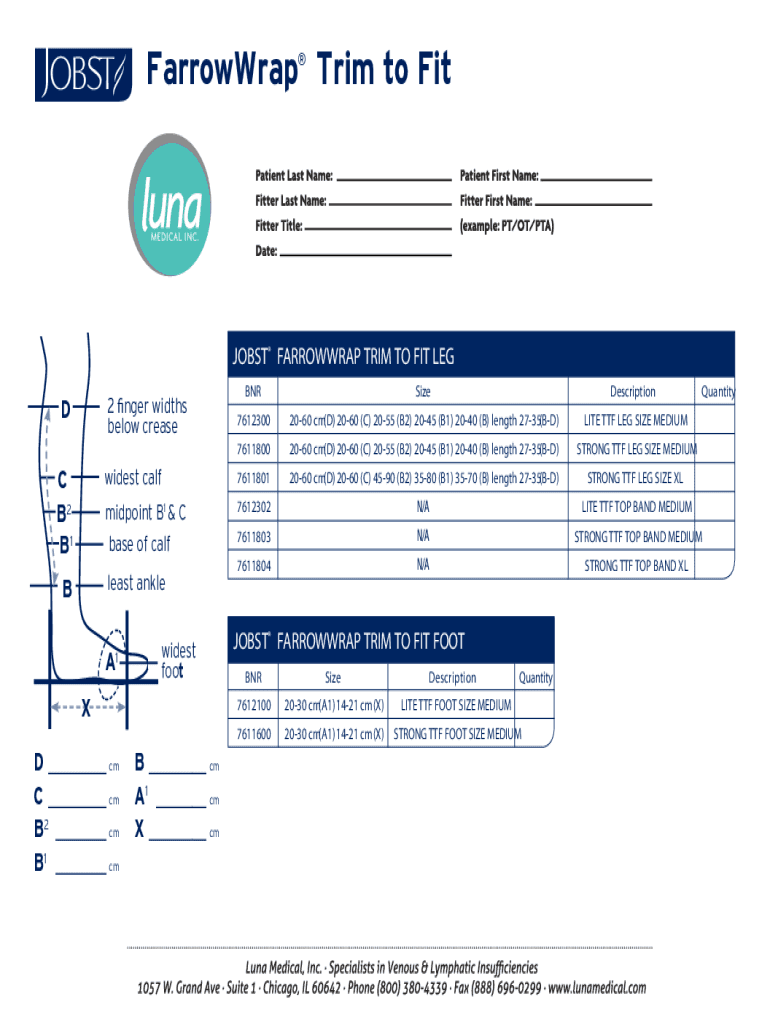 Fillable Online FARROWWRAP TRIM-TO-FIT CALF & FOOT MEASUREMENT FORM Fax ...