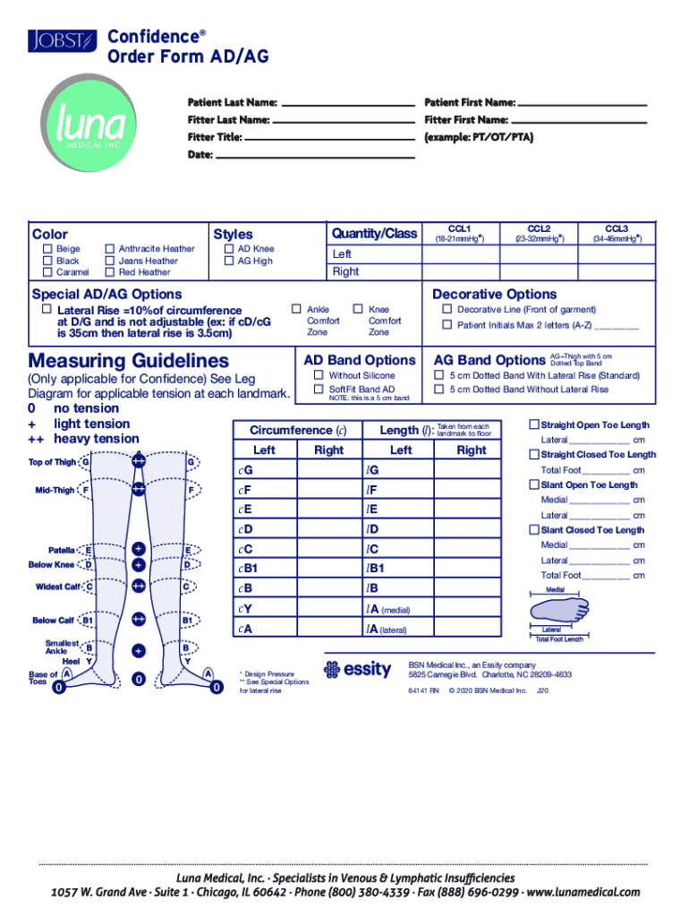 Fillable Online JOBST CONFIDENCE THIGH (AG) STOCKING MEASUREMENT FORM ...
