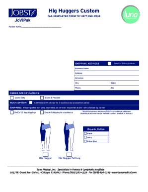 Fillable Online JOVIPAK CUSTOM HIP HUGGER GARMENT MEASUREMENT FORM Fax Email Print - pdfFiller