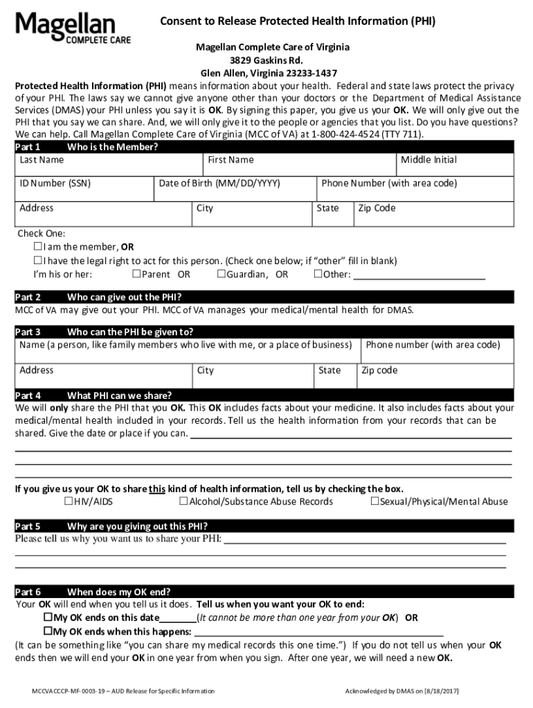 Fillable Online Authorization to Use or Disclose Protected Health ...