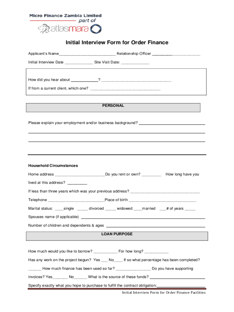Fillable Online Appendix B Initial Interview Form Fax Email Print ...