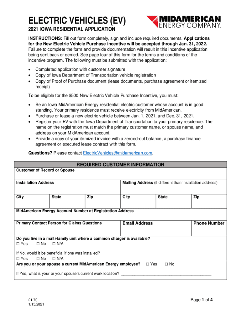 Fillable Online 2021 Electric Vehicle Rebate Application Fax Email ...