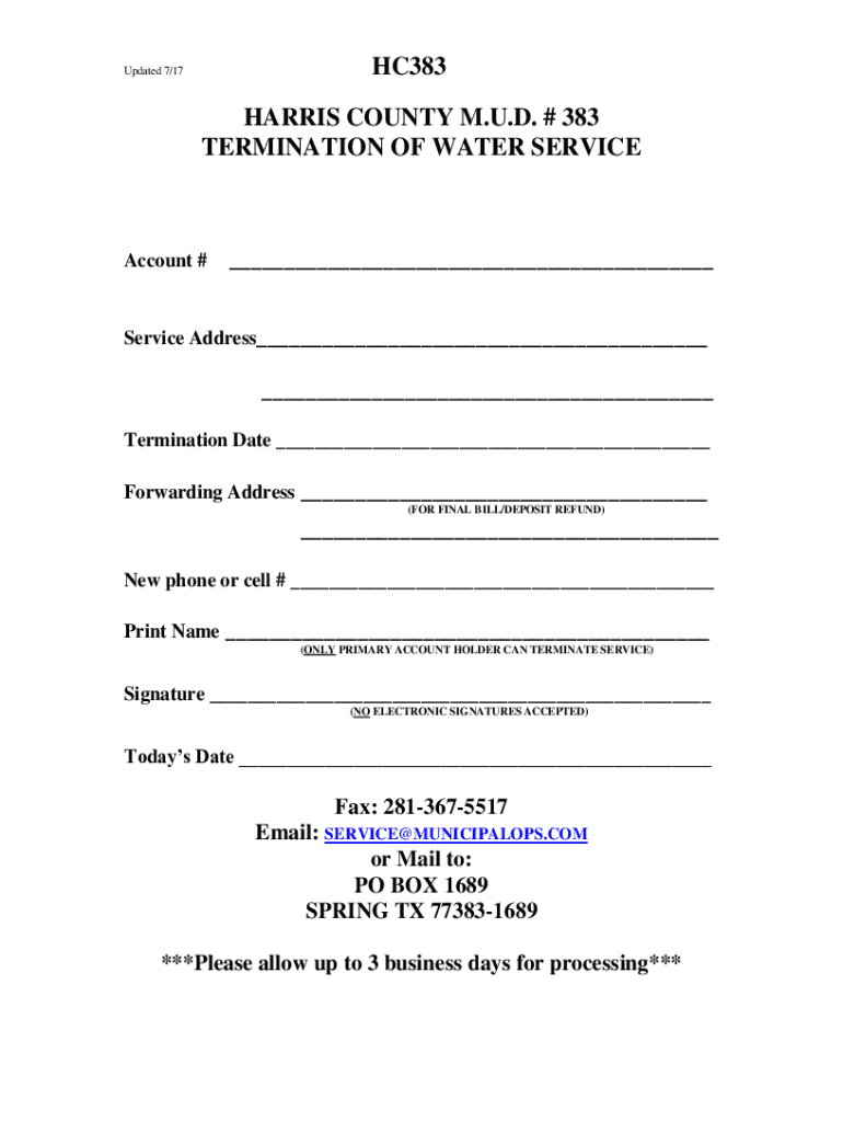 Fillable Online HCM 383 Service Termination Form Fax Email Print ...