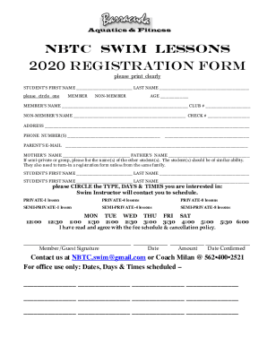 Fillable Online NBTC Swim Lesson Request Form 2020 Fax Email Print ...