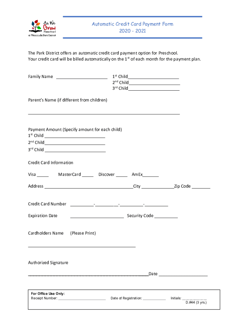 Fillable Online Automatic Payment Authorization - Credit Card Fax Email ...