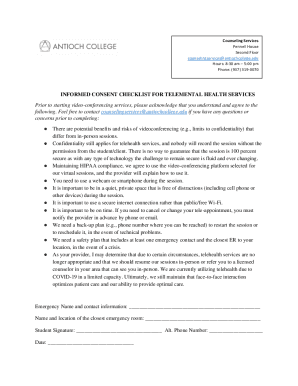 Fillable Online INFORMED CONSENT CHECKLIST FOR TELEMENTAL HEALTH ...