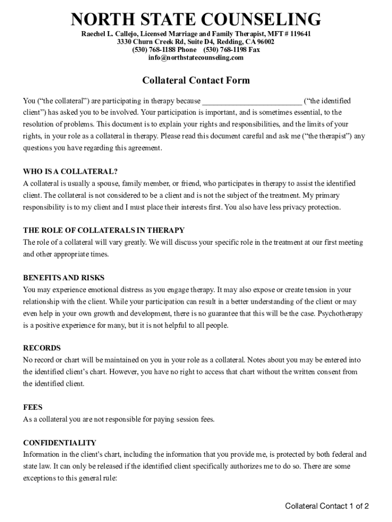 Fillable Online Collateral Contact form Fax Email Print - pdfFiller