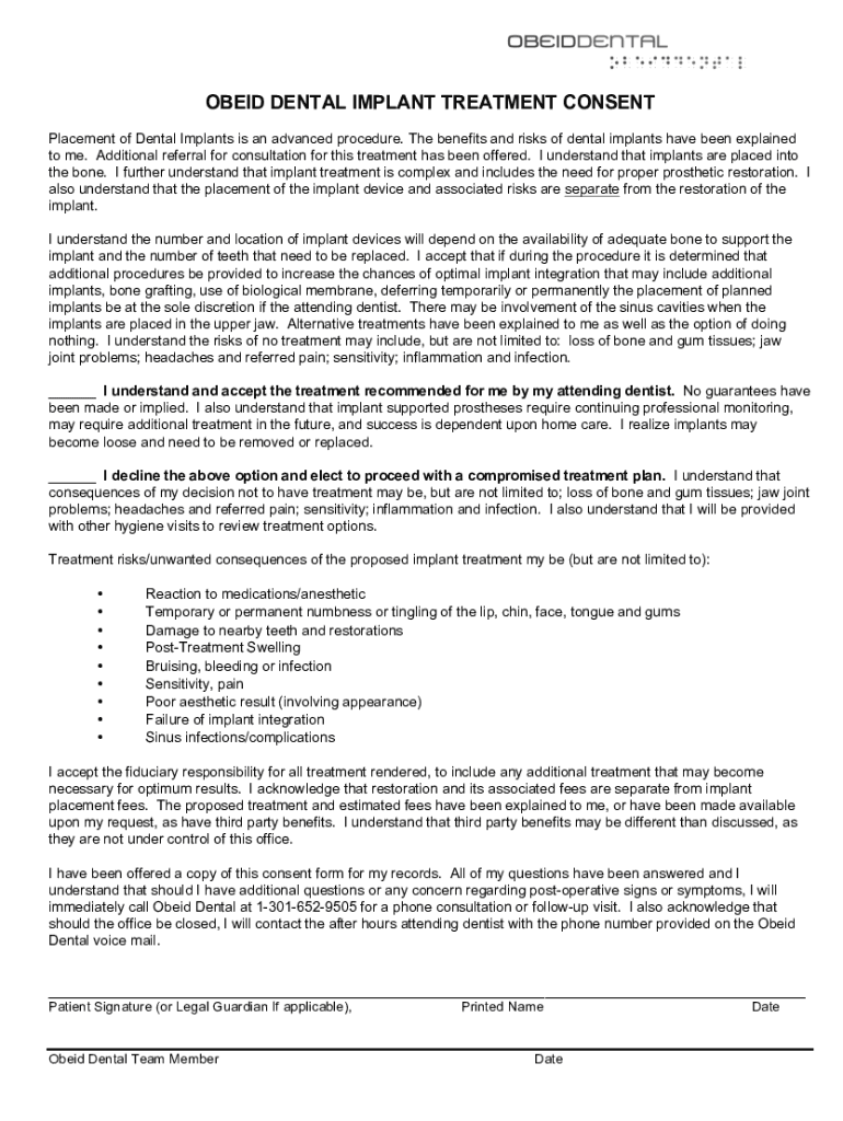 Fillable Online Informed Consent for the Placement of Dental Implants Fax Email Print - pdfFiller
