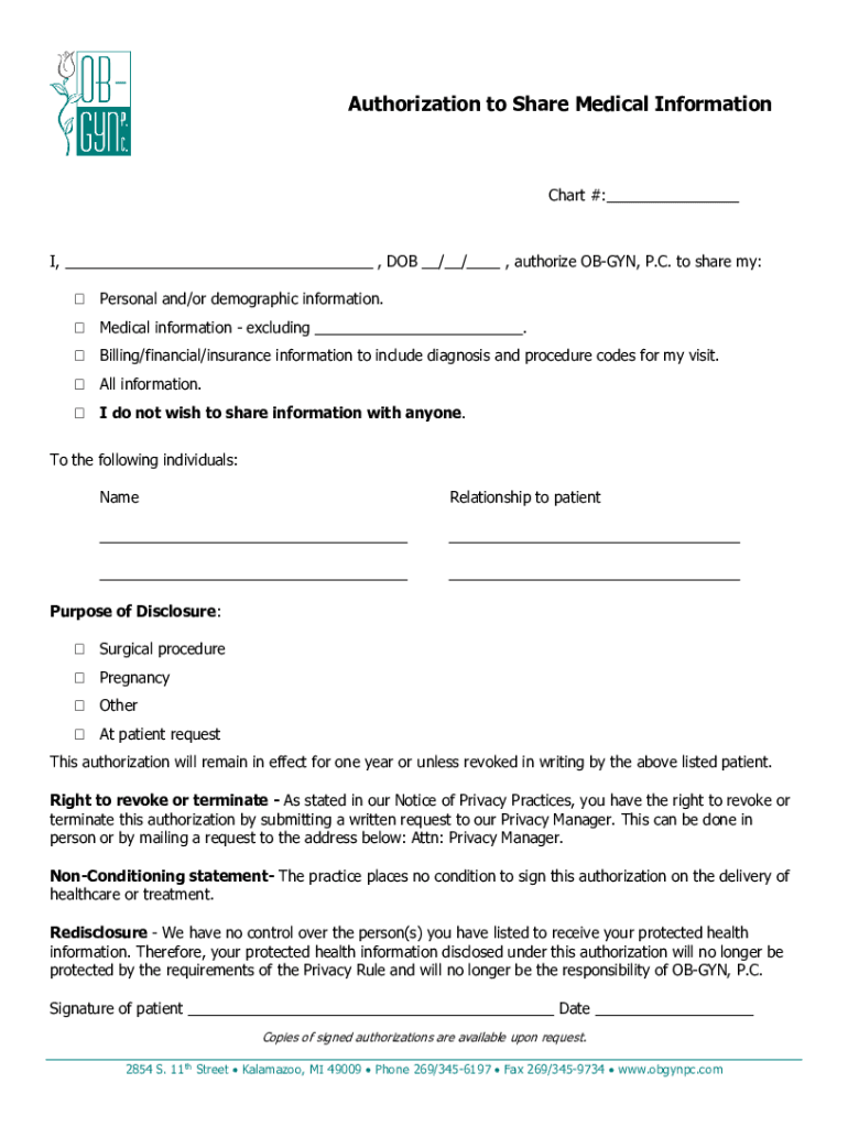 Fillable Online Authorization to Share Medical Information - OBGYN P.C ...