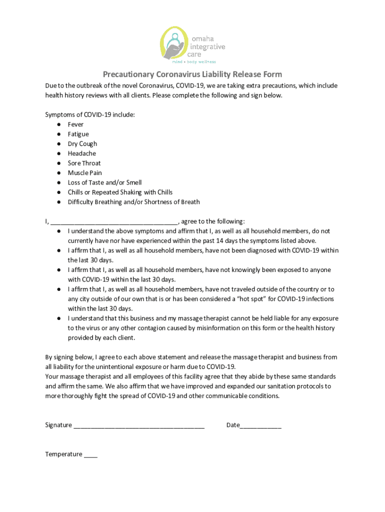 Fillable Online COVID-19 Liability Release Form Fax Email Print - pdfFiller