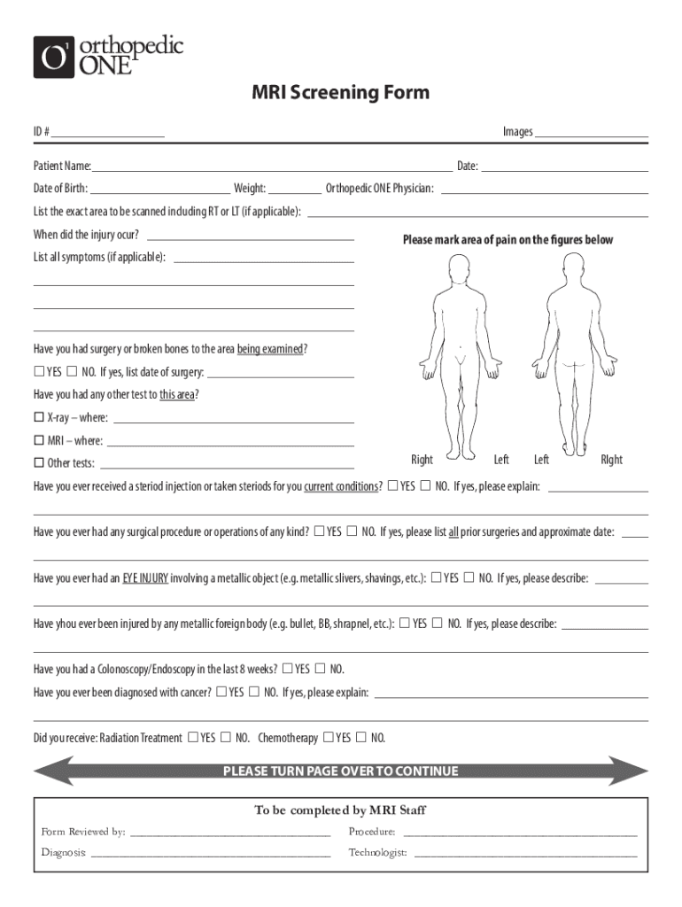 Fillable Online MRI Screening Form - Orthopedic ONE Fax Email Print ...