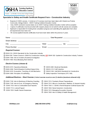 Fillable Online Specialist in Safety and Health Certificate Request ...