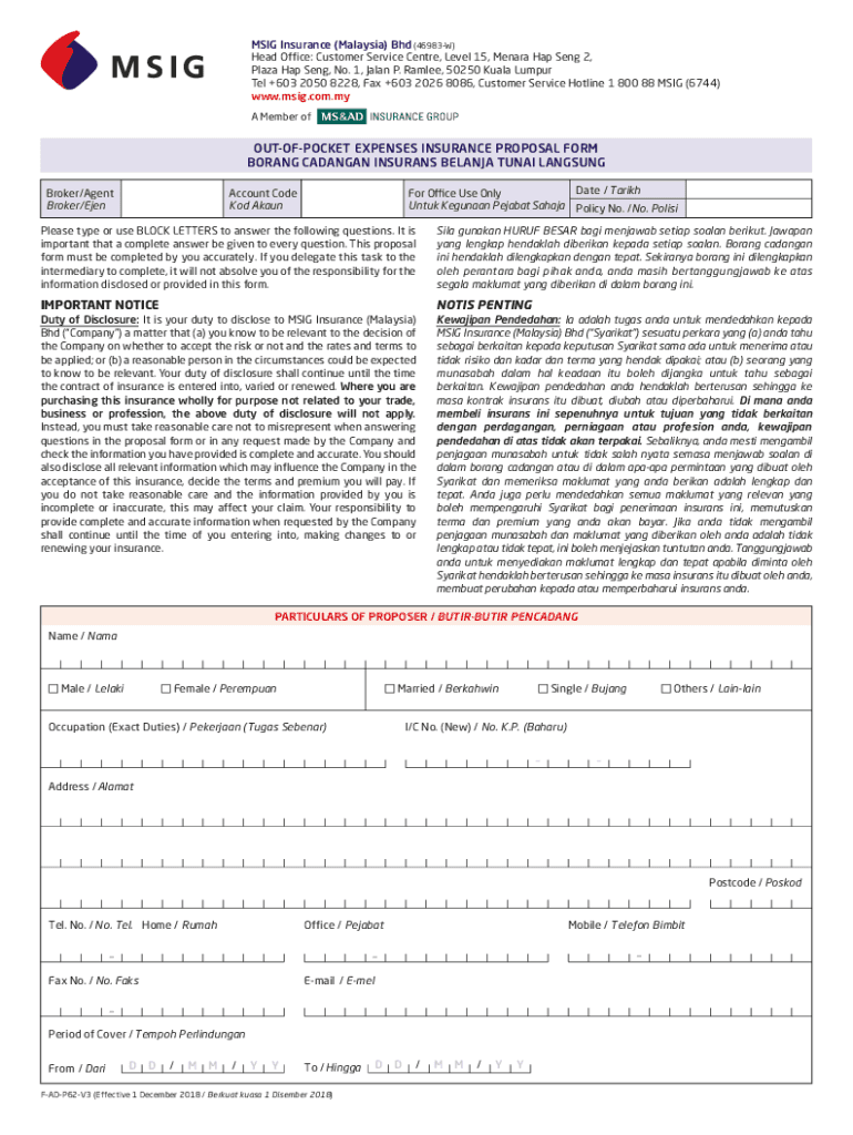 Fillable Online MSIG Insurance (Malaysia) Bhd(46983-W) Level 15, Menara ...